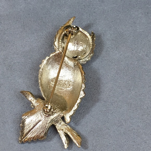 Vintage | Jewelry | Vintage Bsk Owl Brooch Red Rhinestone Eyes | Poshmark